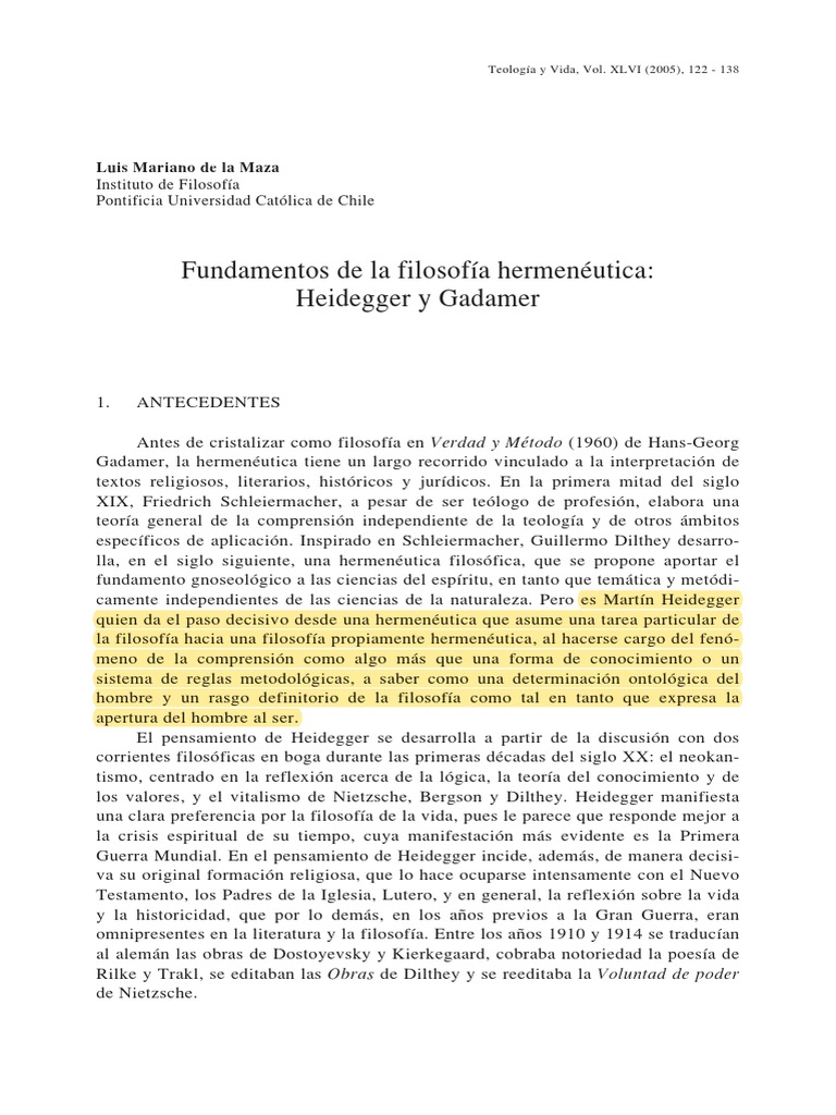 Hermeneutica Heidegger Gadamer | PDF | Martin Heidegger | Hermenéutica