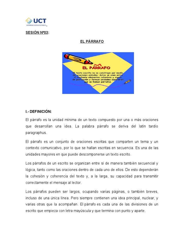 Definición y Estructura del Párrafo | PDF | Oración (Lingüística) | Párrafo