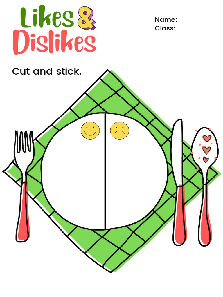 Colourful Crafting Cutting Likes & Dislikes Food English Worksheet | PDF