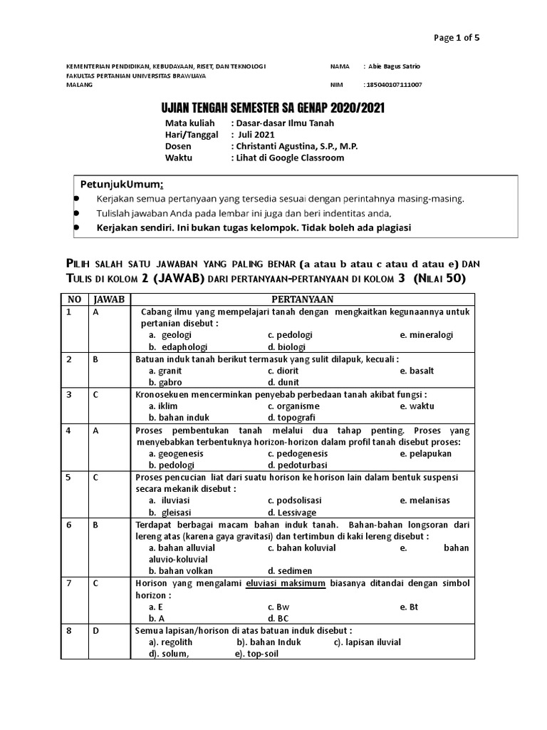 SOAL UTS CAG - SA MK DIT Genap 2020-2021 | PDF