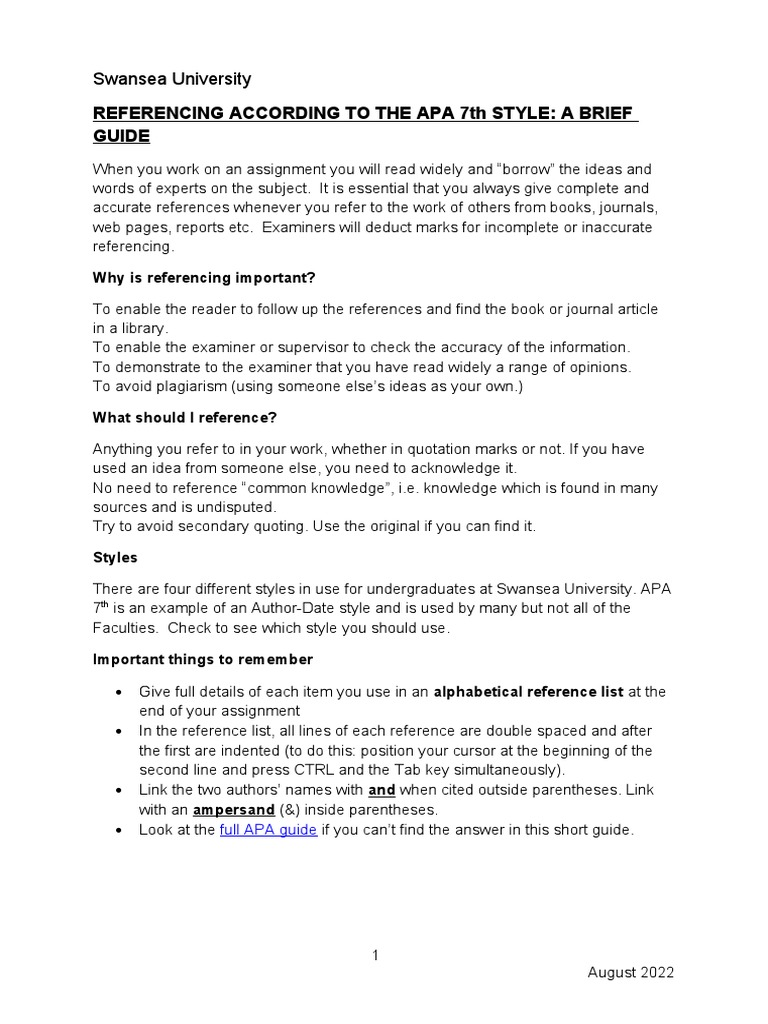 APA 7th Referencing Guide | PDF | Apa Style | American Psychological ...