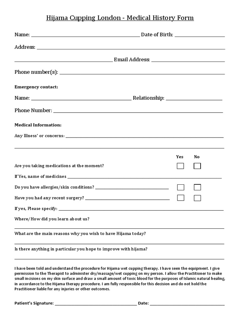 Hijama Initial Consultation Form | PDF