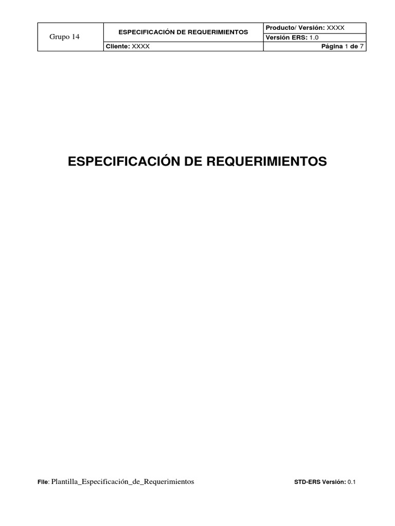 Plantilla Especificación de Requerimientos | PDF | Scrum (desarrollo de software) | Tecnologías ...