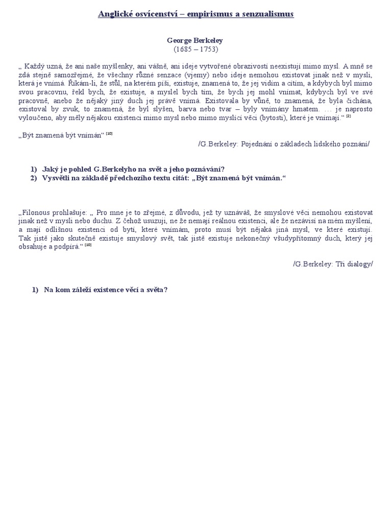 13.anglicke Osvicenstvi - Empirismus A Senzualismus | PDF