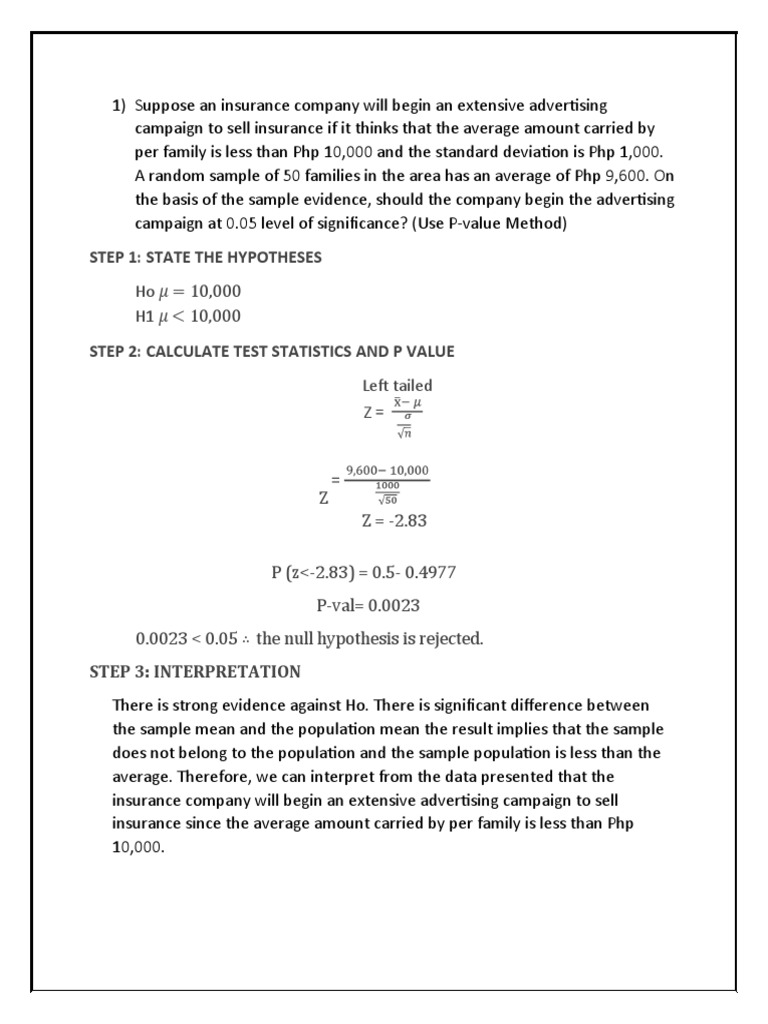 Conducting Hypothesis Testing P Value Proportion Sample Pdf P Value