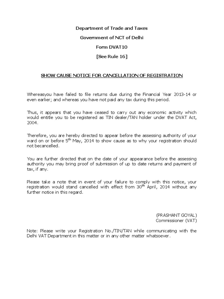Department of Trade and Taxes Government of NCT of Delhi Form DVAT10 ...