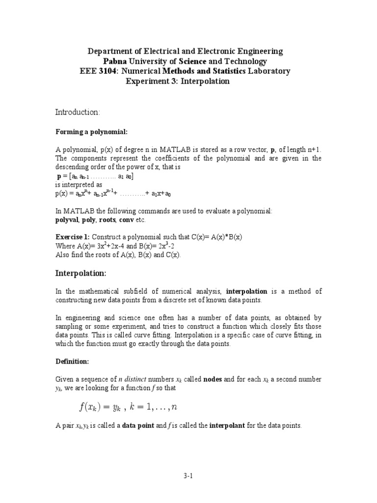 EEE 3104labsheet Expt 03 | PDF | Interpolation | Polynomial
