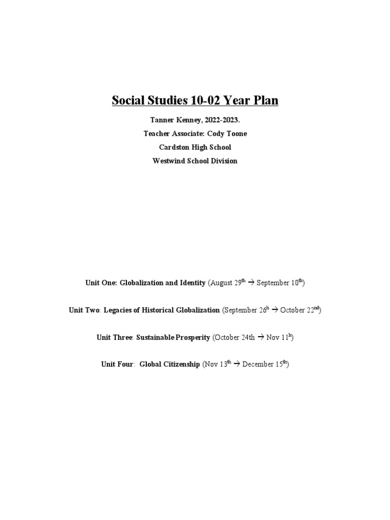 Social 10-2 Year Plan | PDF | Globalization | Test (Assessment)