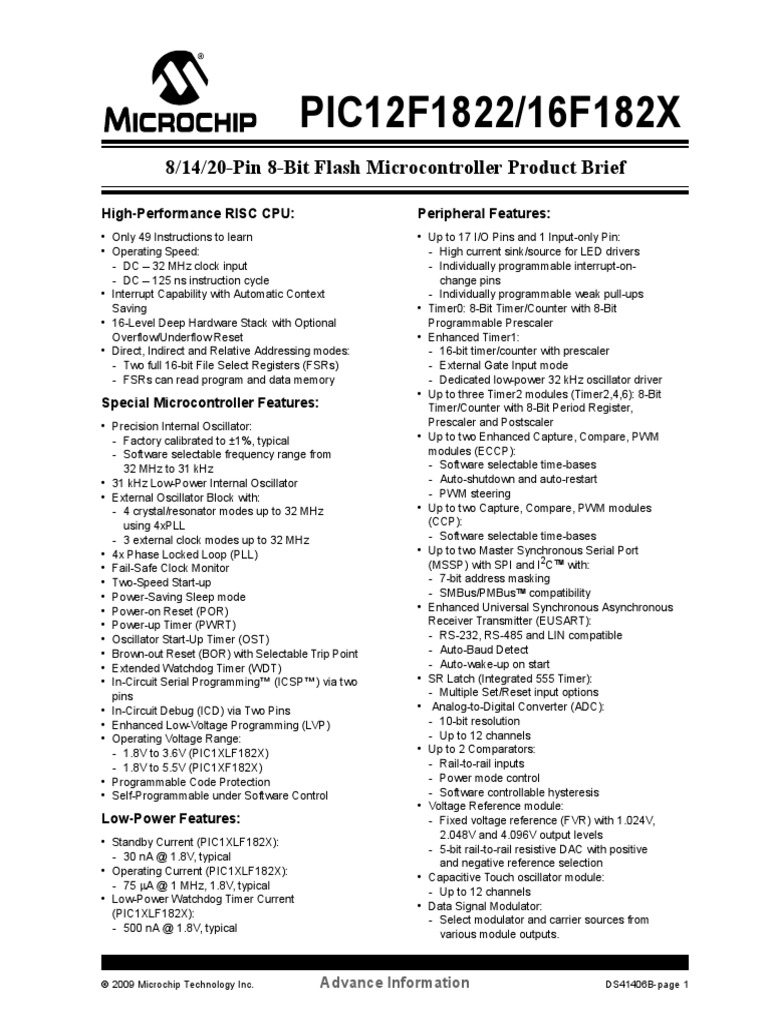 Pic12f1822 16F182X | PDF