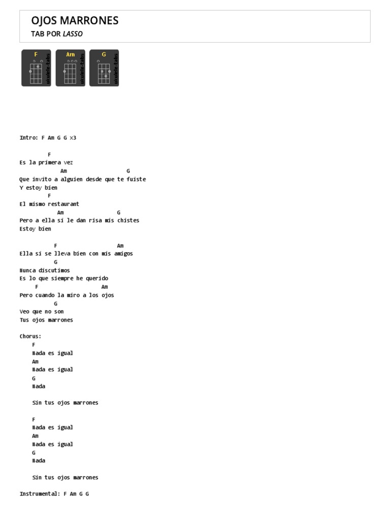 Ojos Marrones Tab Por Lasso - Ukulele Tabs | PDF