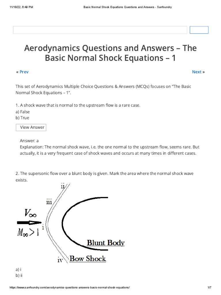 Aerodynamics Questions and Answers - The Basic Normal Shock Equations - 1 | PDF | Fluid Dynamics ...