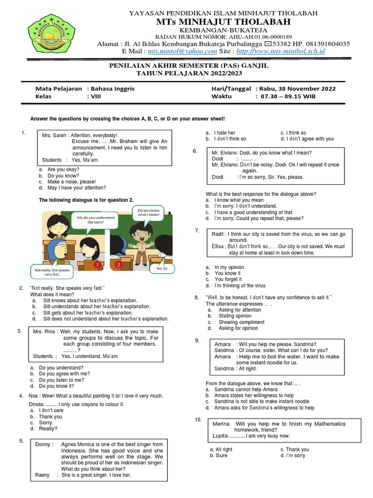 Soal Pas Bahasa Inggris Kelas Viii 2022 | PDF