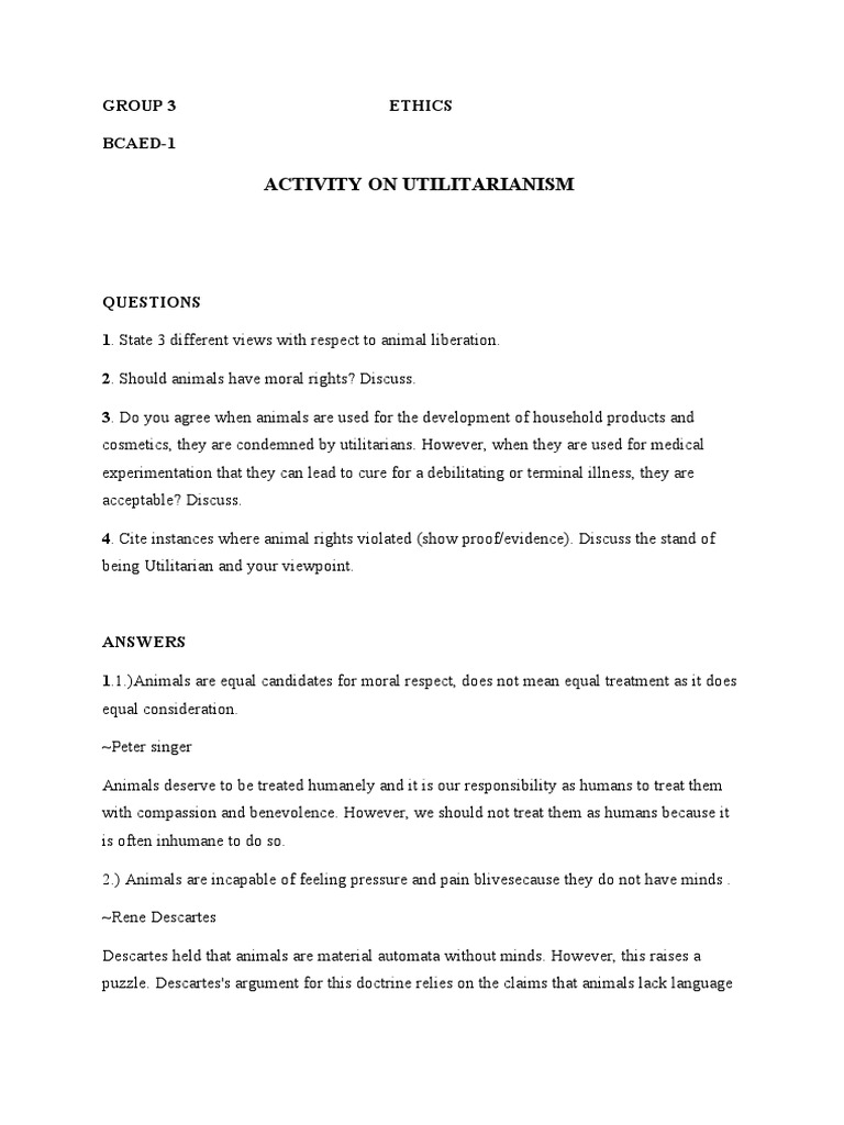 Group 3 - Activity On Utilitarianism | PDF | Utilitarianism | Intensive ...