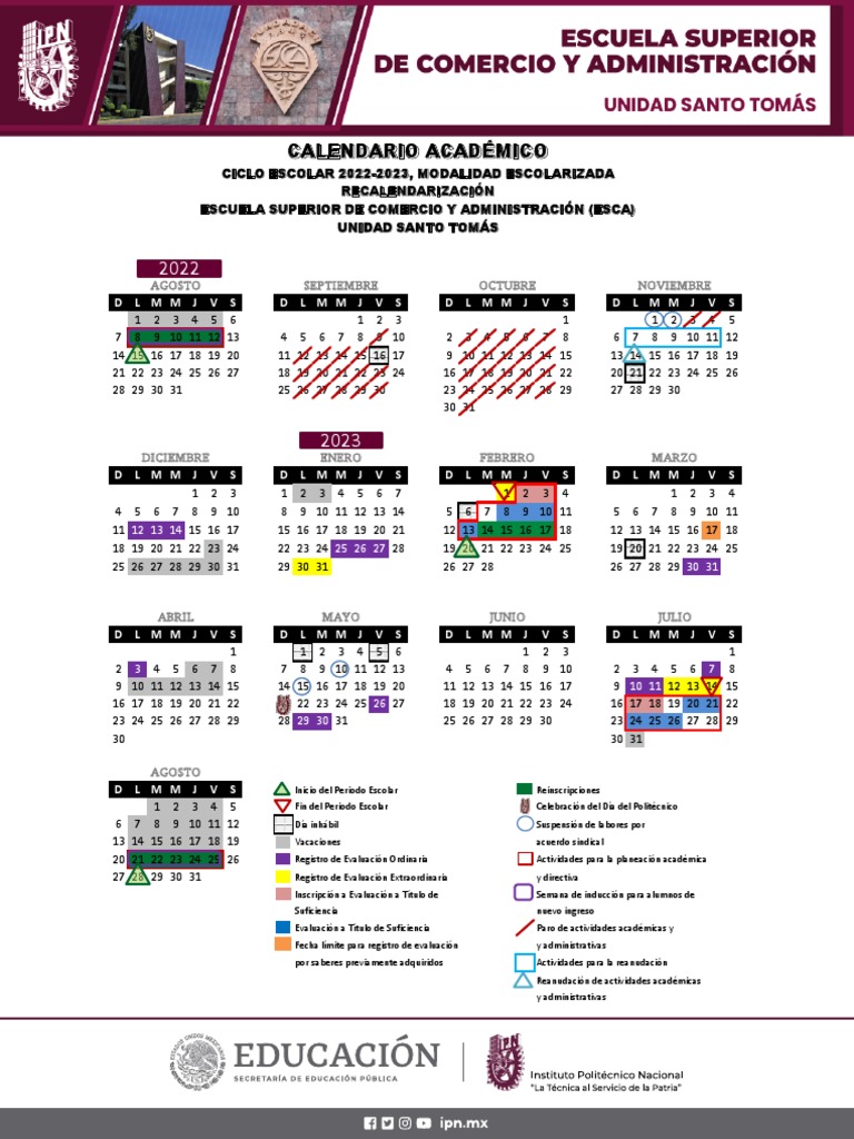 Calendario Académico ESCA 2022-2023 | PDF