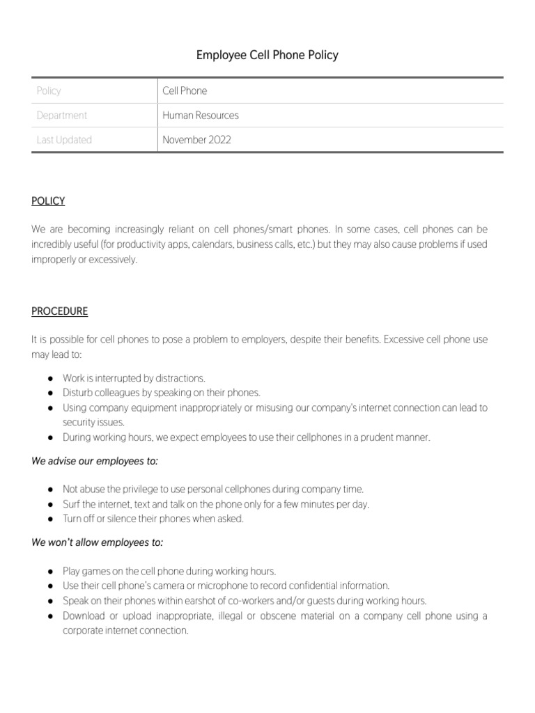 SOP - Cell Phone | PDF | Mobile Phones | Internet