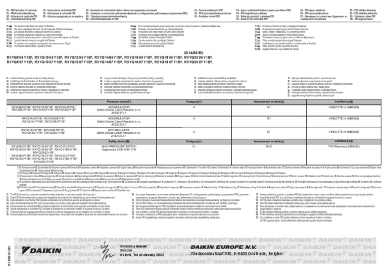RXYQ-U5 - Declaration of Conformity - PED - 4D131488-1A | PDF