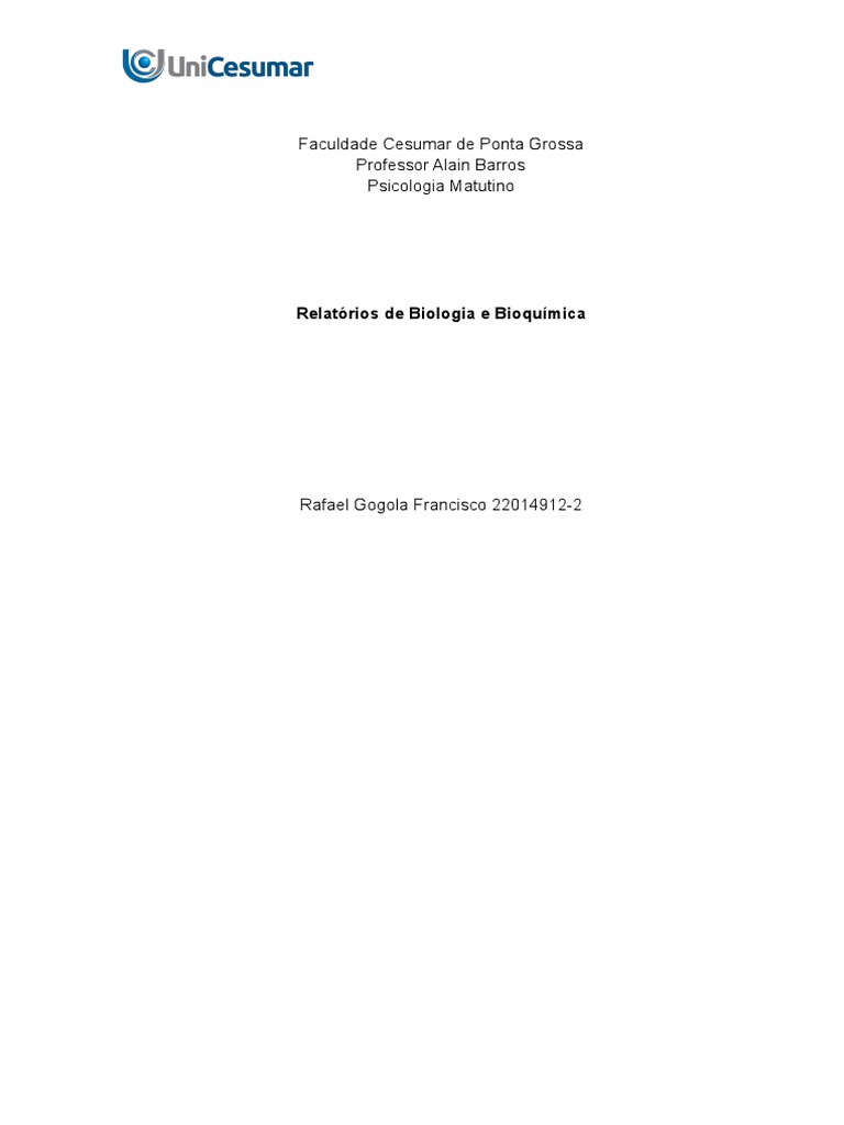 Relatório de Biologia e Bioquímica | PDF | Solução-tampão | Hidróxido ...