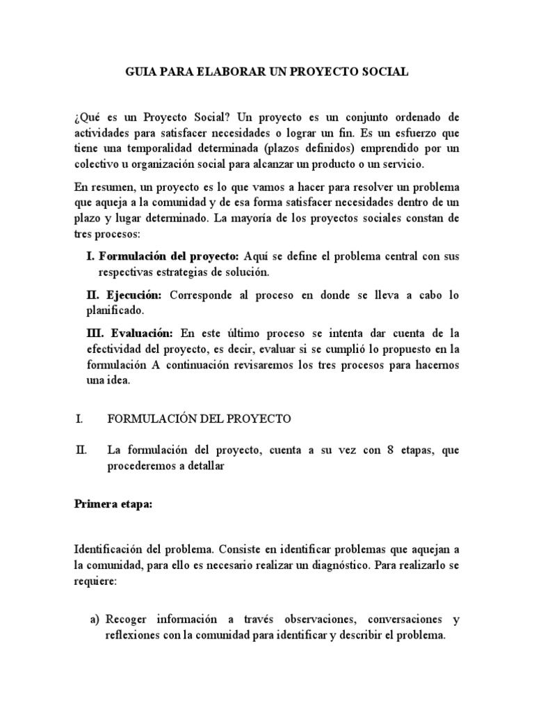 Guia para Elaborar Un Proyecto Social | PDF | Evaluación | Presupuesto