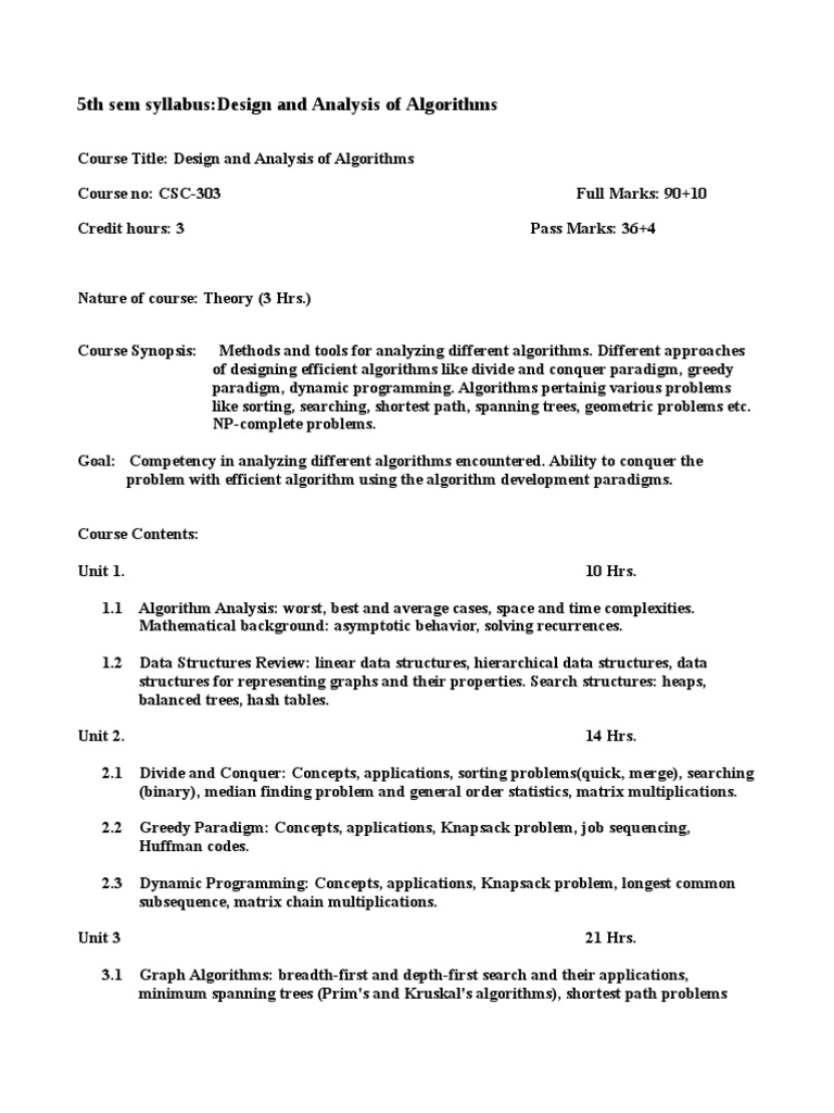 5th Sem Syllabus:design and Analysis of Algorithms | PDF | Communications Protocols | Computer ...