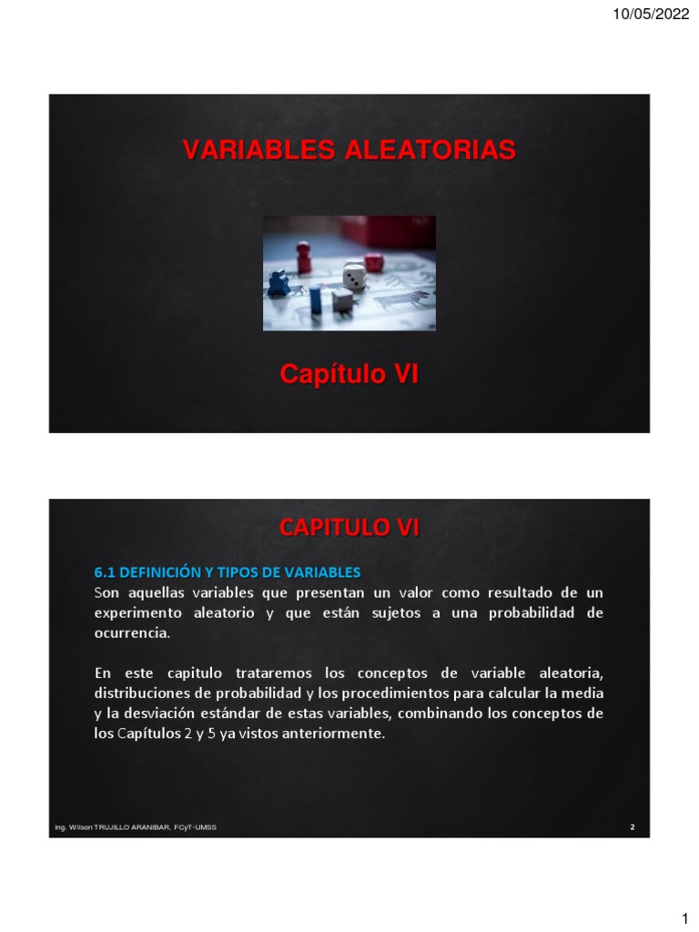 Capitulo 6 Variables Aleatorias I 2022 | PDF | Variable aleatoria | Valor esperado