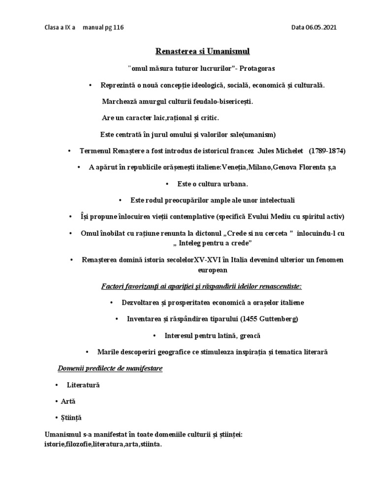 Renasterea Si Umanismul | PDF