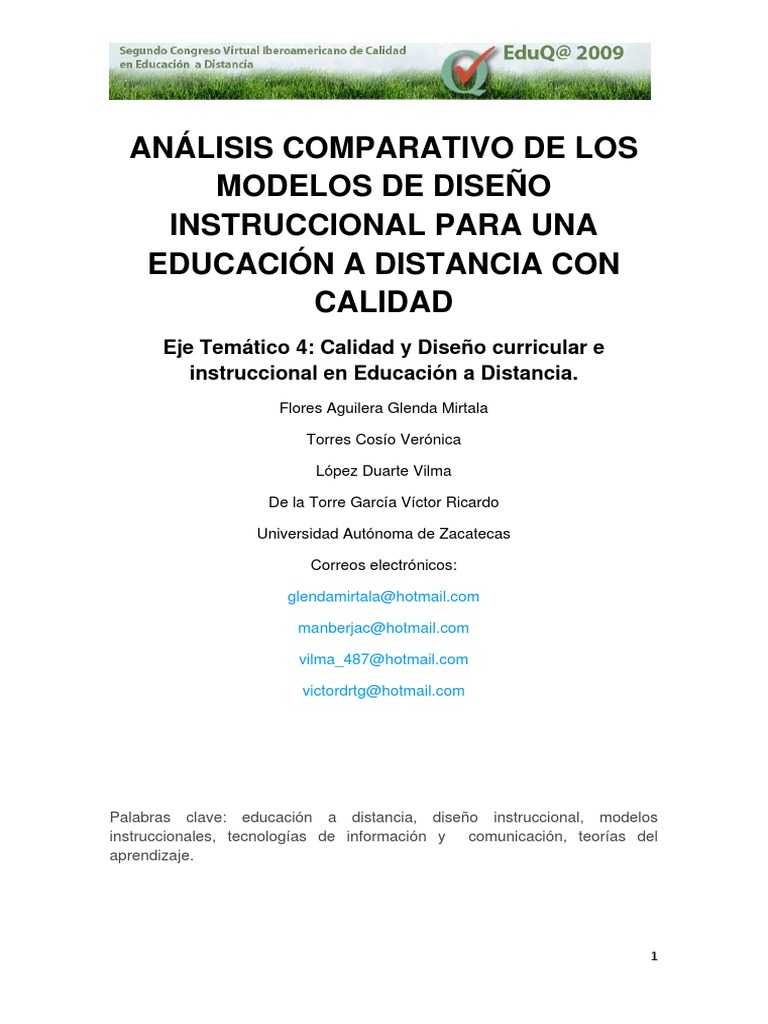 4 ANALISIS COMPARATIVO DE LOS MODELOS DE DISENO INSTRUCCIONAL PARA UNA ... 4 ANALISIS COMPARATIVO DE LOS MODELOS DE DISENO INSTRUCCIONAL PARA UNA ...