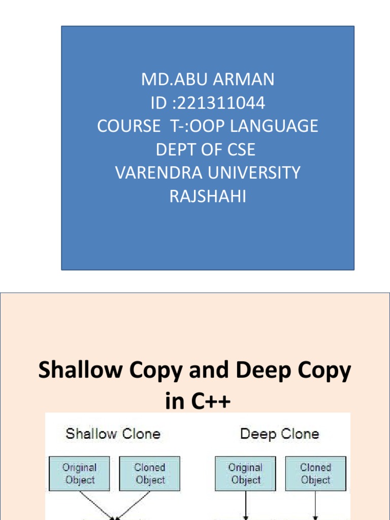 Shallow Copy and Deep | PDF | Constructor (Object Oriented Programming) | Programming