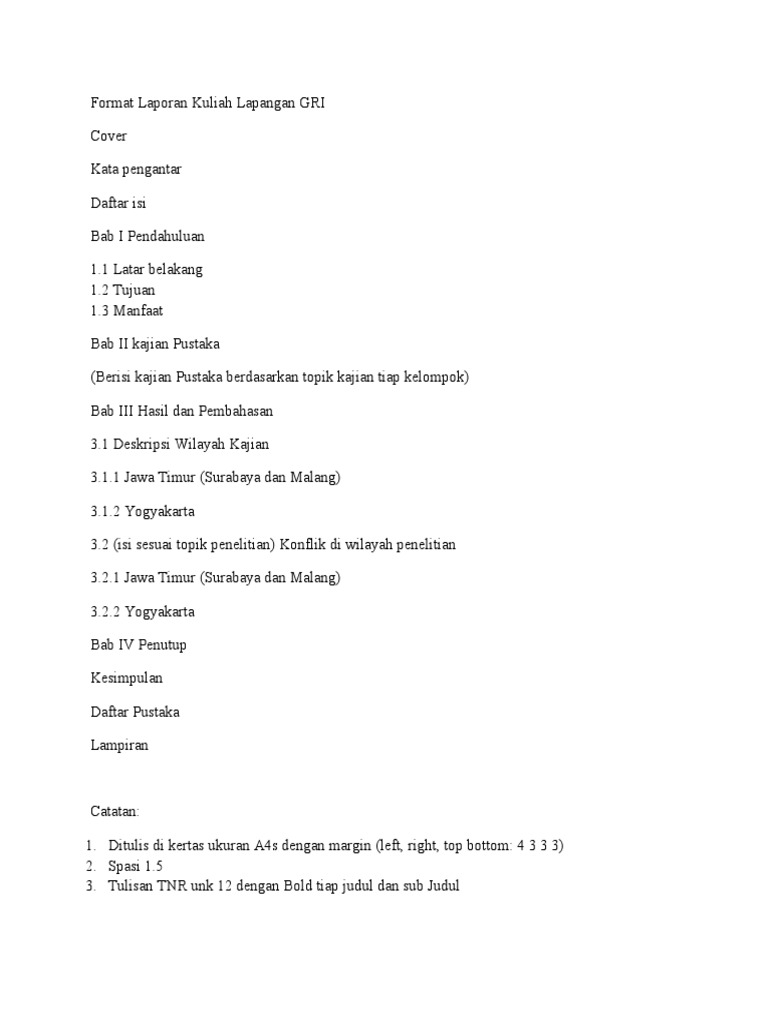 Format Laporan Kuliah Lapangan GRI | PDF | Sains & Matematika