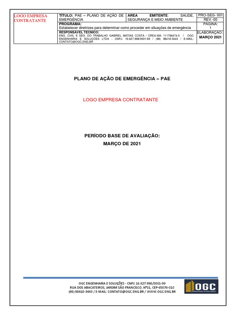 Modelo Pae Seguranca Do Trabalho Pdf Paramédico Primeiros Socorros