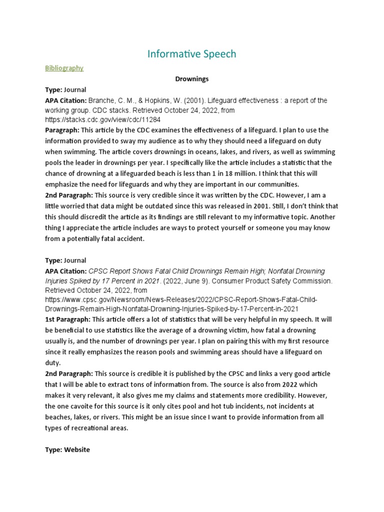 Informative Speech Template | PDF | Swimming