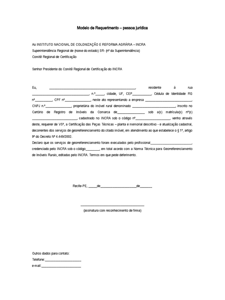 Doc005b-MODELO - Requerimento de Pessoa Jurídica | PDF