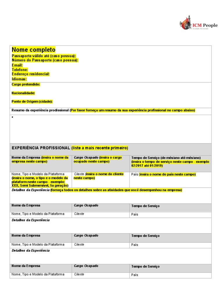 ICM CV Template - Portuguese | PDF