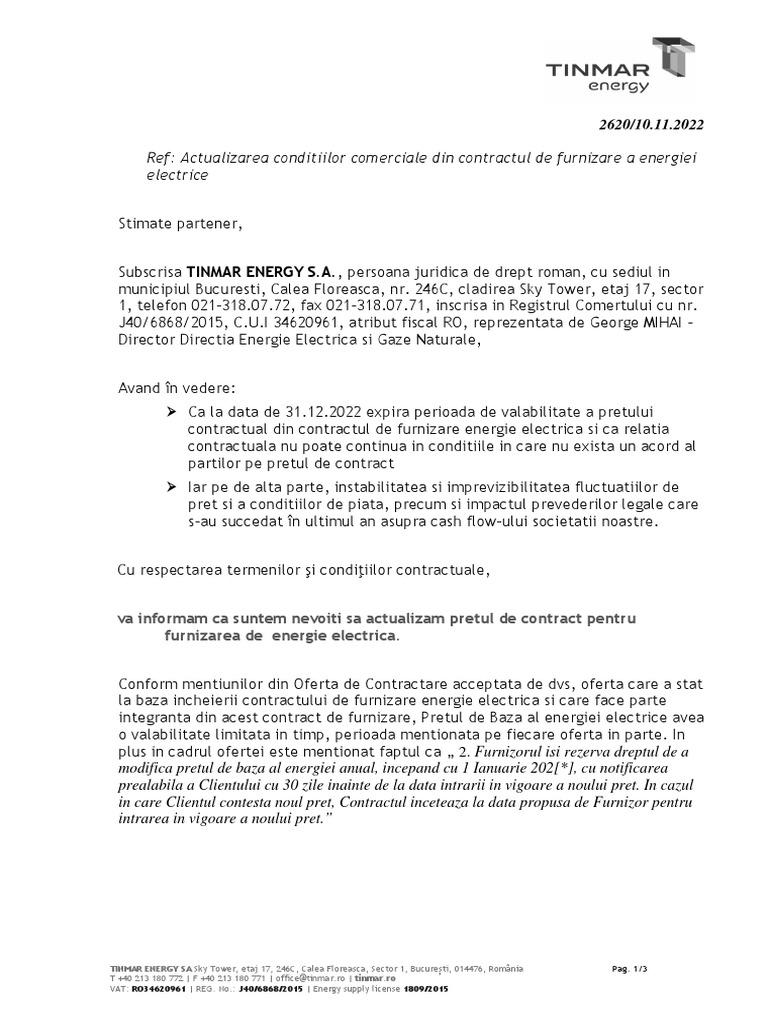 137 - Notificare Modificare Conditii Contractuale Ee 20221110 | PDF