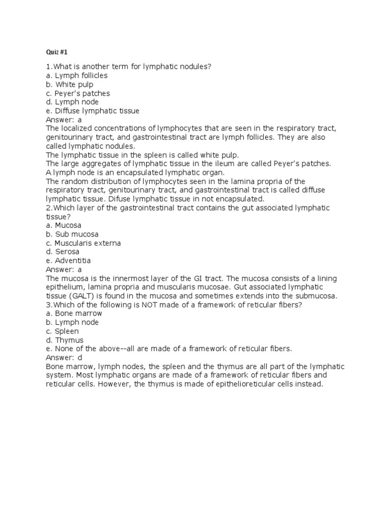 Lymphatic System Quiz | PDF | Lymphatic System | Lymph Node