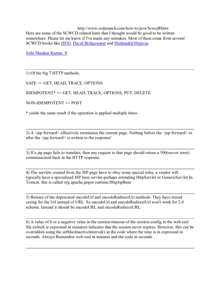SCWCD Exam Hints: A Comprehensive List of Helpful Pointers for the Sun Certified Web Component ...
