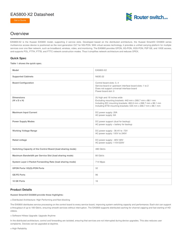 Ea5800 x2 Datasheet | PDF | Power Supply | Fiber To The X