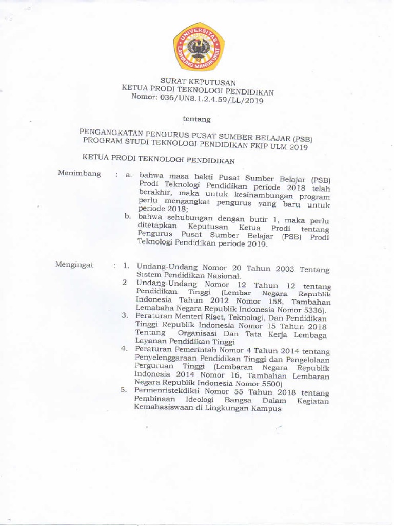 SK Pengurus PSB 2019 | PDF