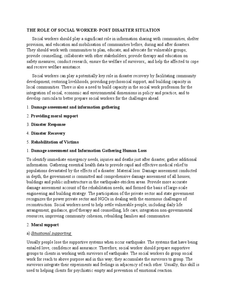 The Role of Social Worker-Post Disaster Situation | Download Free PDF ...
