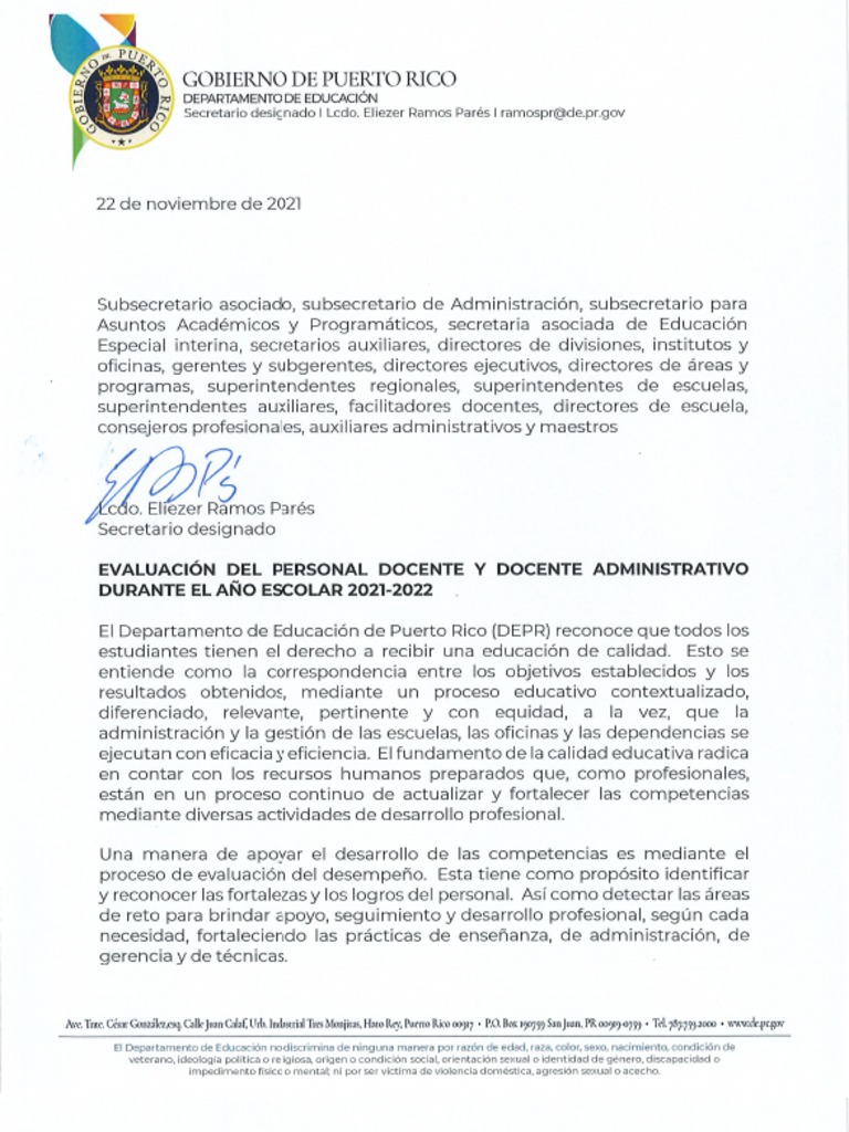 COMUNICADO EVALUACIÃ“N DEL PERSONAL DOCENTE Y DOCENTE ADMINISTRATIVO | PDF
