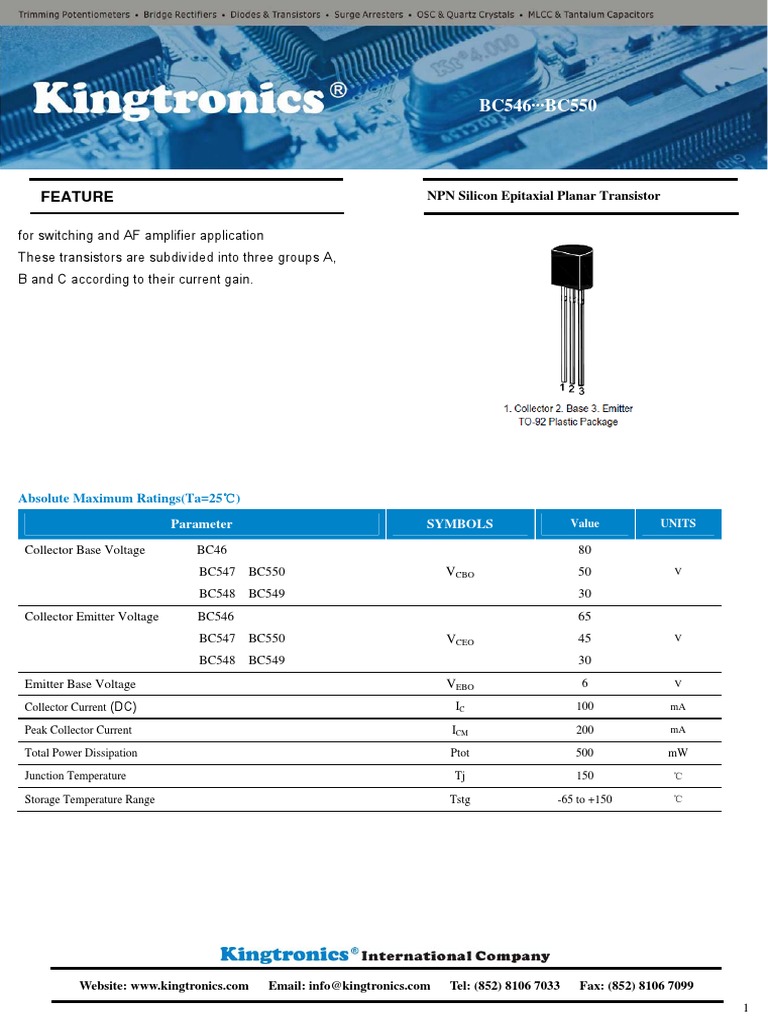 Transistor BJT - BC546-BC550 | PDF | Bipolar Junction Transistor | Information And ...