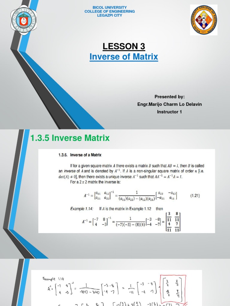 Lesson 3 Inverse Matrix | PDF