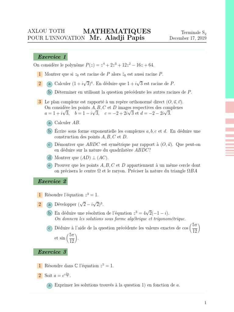 Fonction Nombre Complexe | PDF | Nombre complexe | Racine carrée