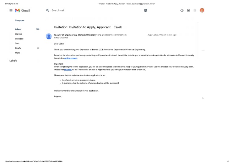 Letter of Invitation Monash University | PDF