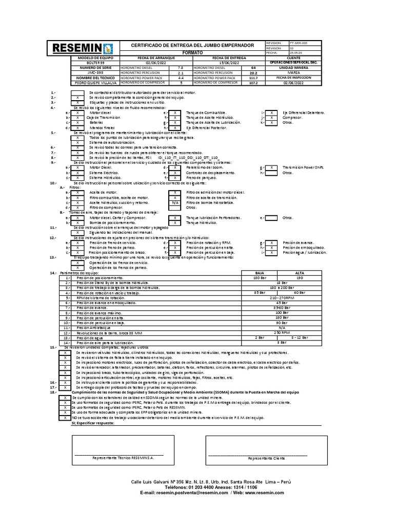 Certificado Bolter 99 JMC-893 | PDF | Bomba | Aceite de motor