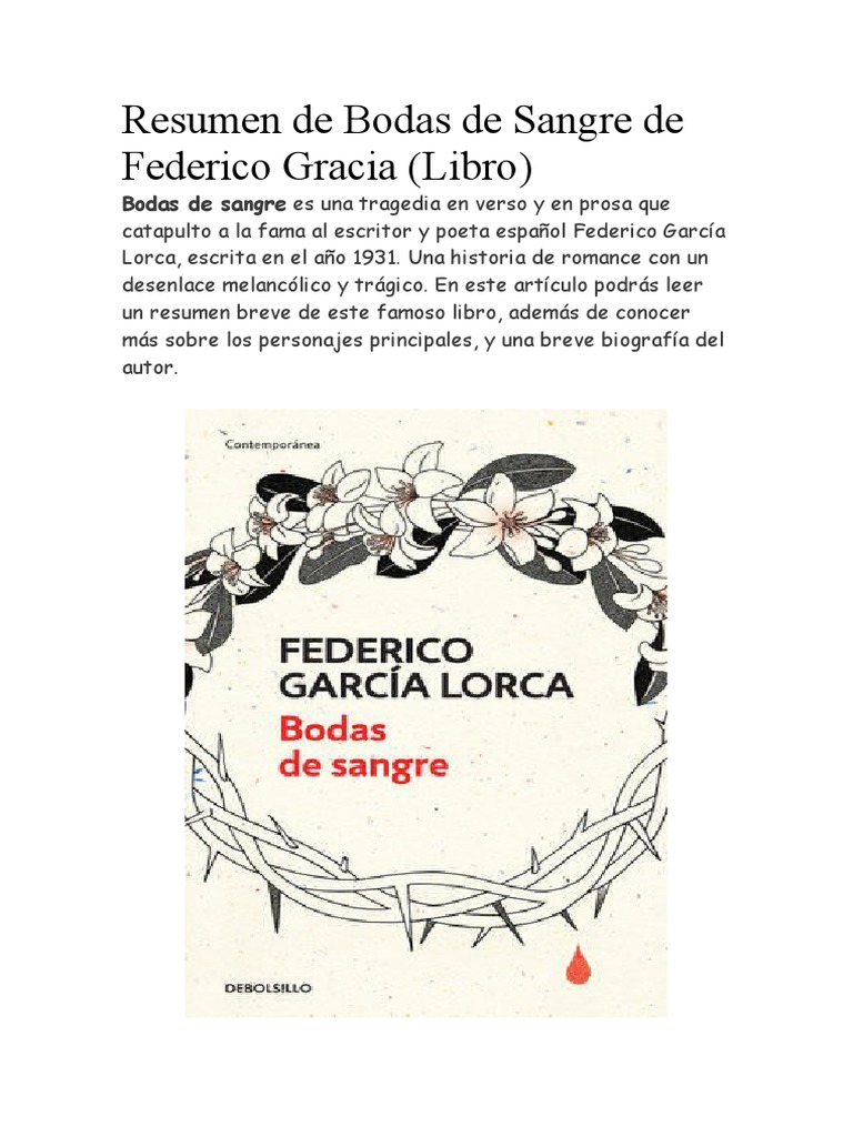Resumen de Bodas de Sangre de Federico Gracia | PDF | Federico García Lorca