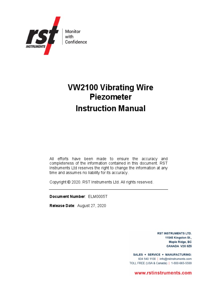 VW2100 Vibrating Wire Piezometer - Instruction Manual | PDF | Calibration | Frequency