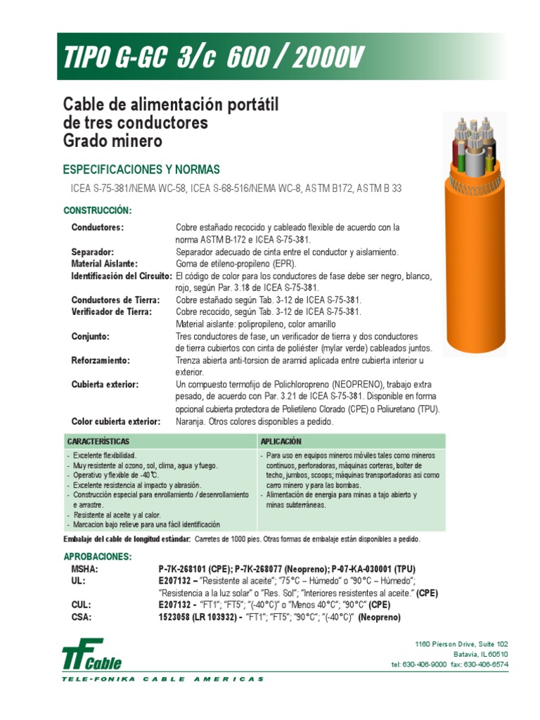 Cable Minero G-GC 3/c 600/2000V | PDF | Cobre | Aislador (Electricidad)
