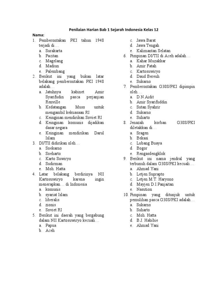 PH Bab 1 Sejarah Indonesia Kelas 12 | PDF
