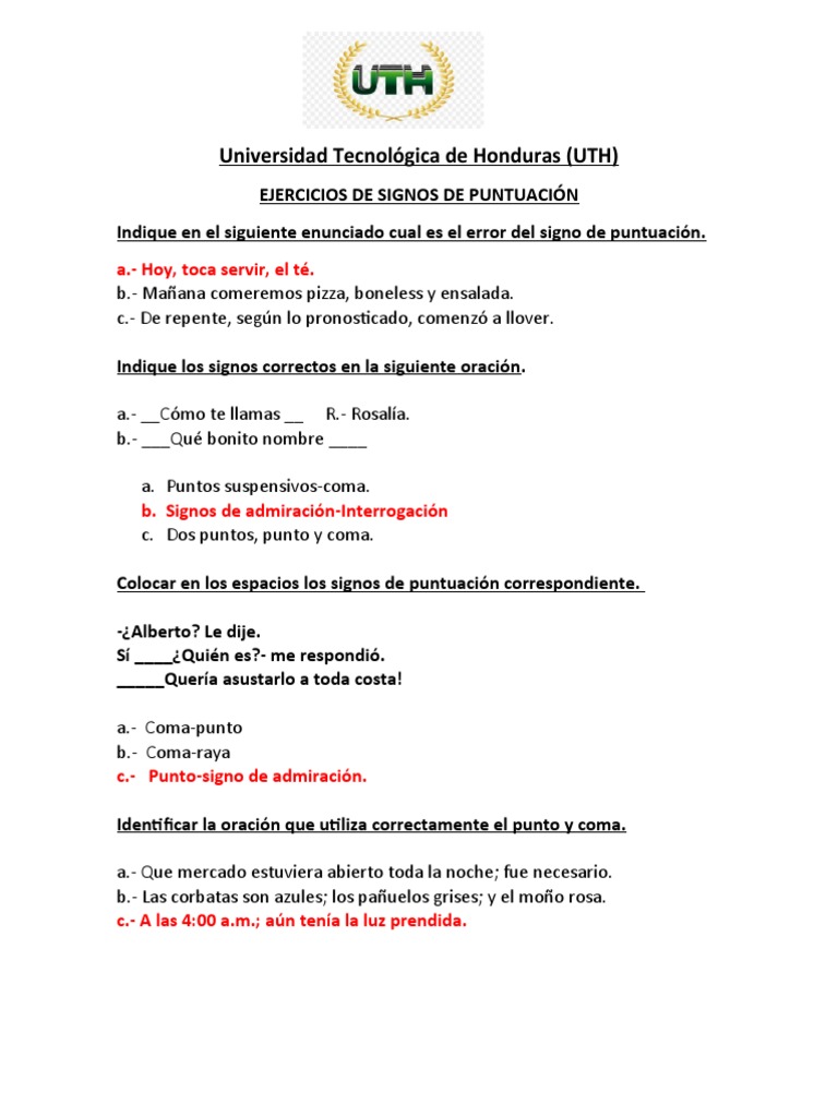Ejercicios de Signos de Puntuación Español | PDF | Puntuación | Gramática
