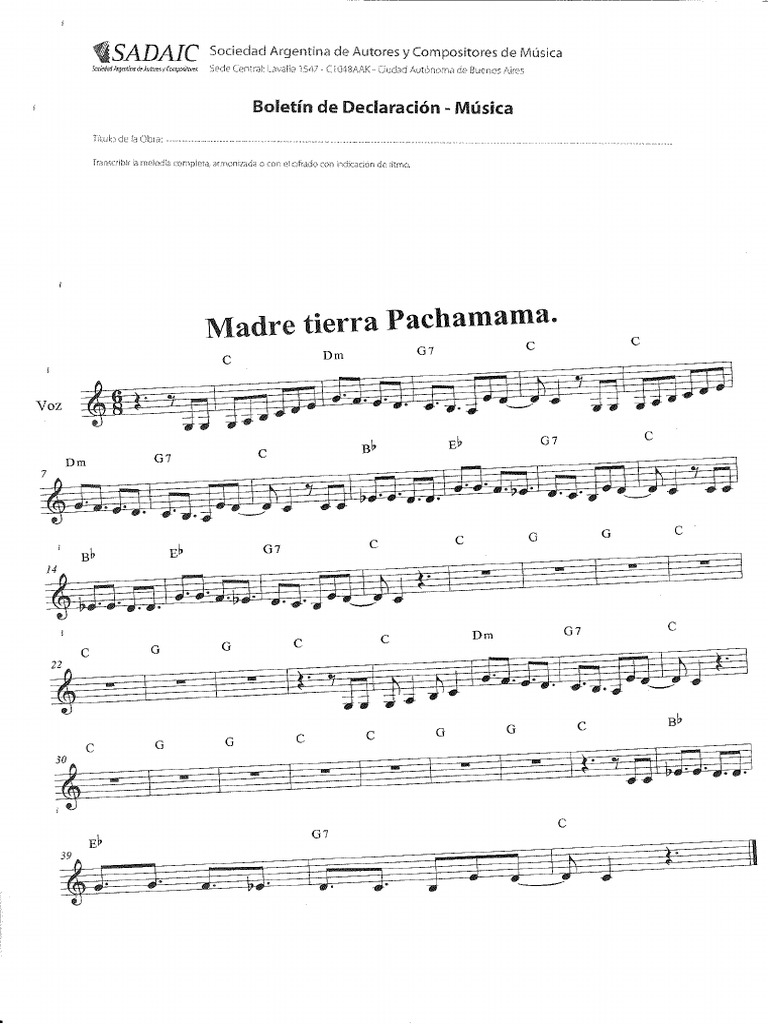 Madre Tierra Pachamama Partitura | PDF